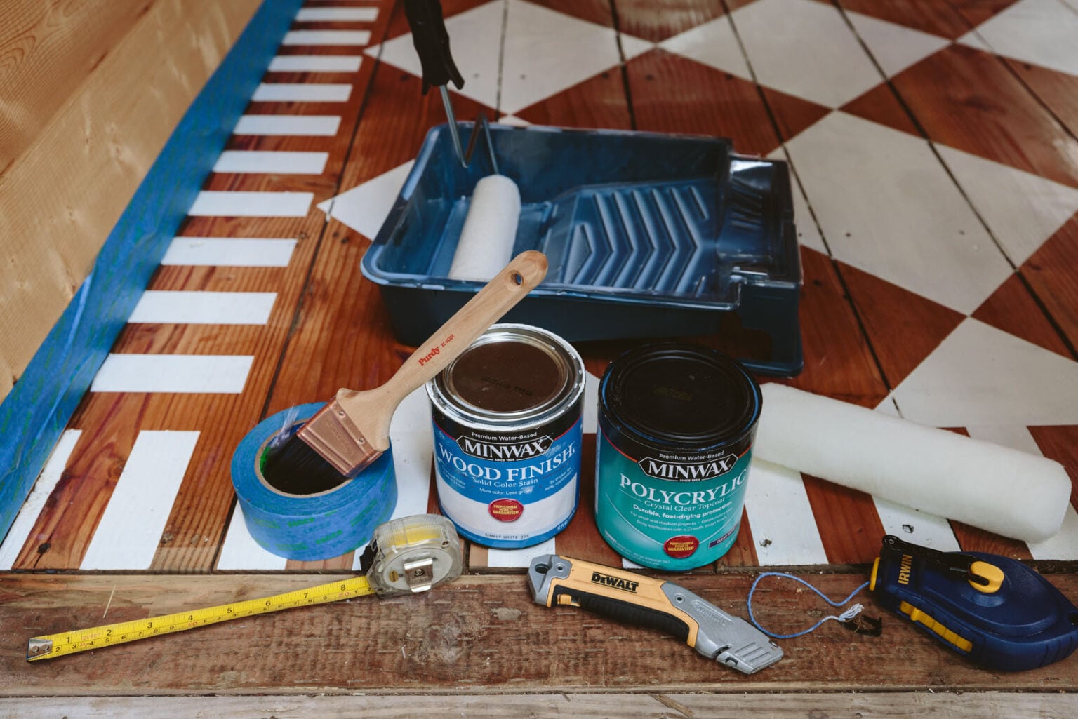 How We Stained Our Floor A Checkered Pattern - Emily Henderson