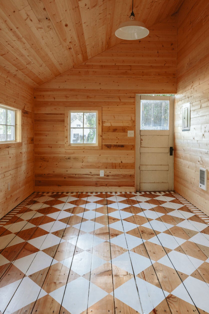 How We Stained Our Floor A Checkered Pattern - Emily Henderson
